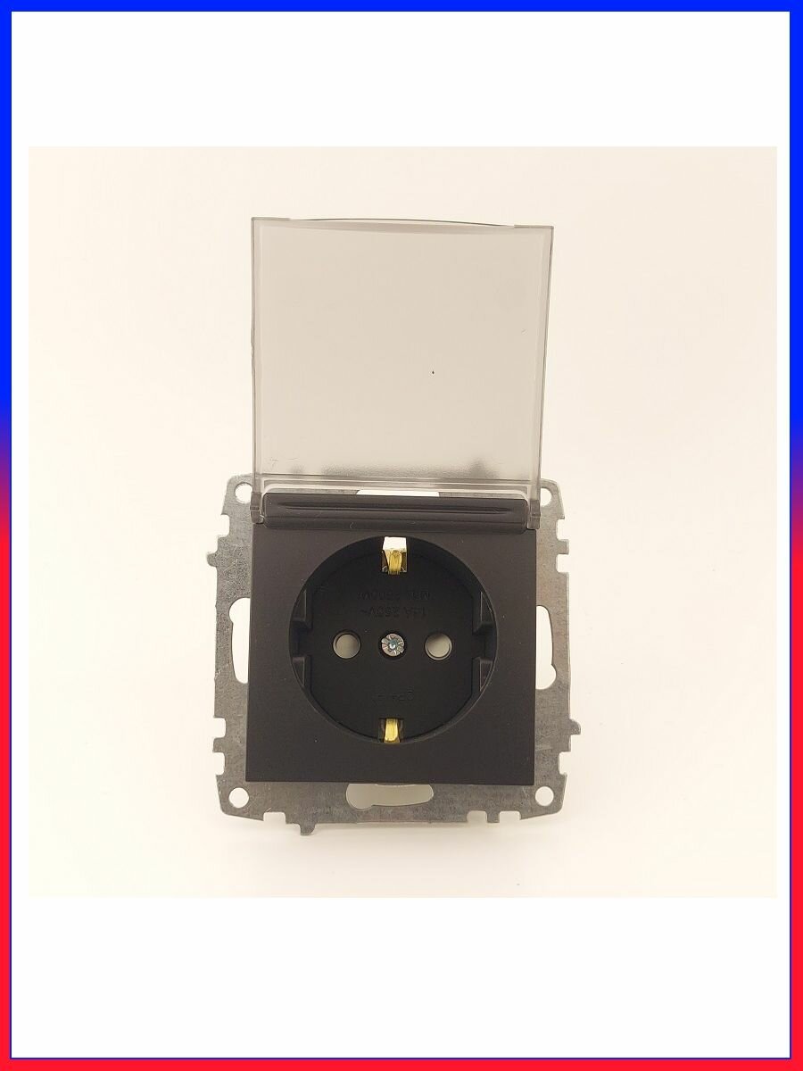 Розетка В Рамку Одинарная с Заземлением+Крышка+Шторки 16А Черный матовый Zena Vega EL-BI IP44 арт. 609-014800-219