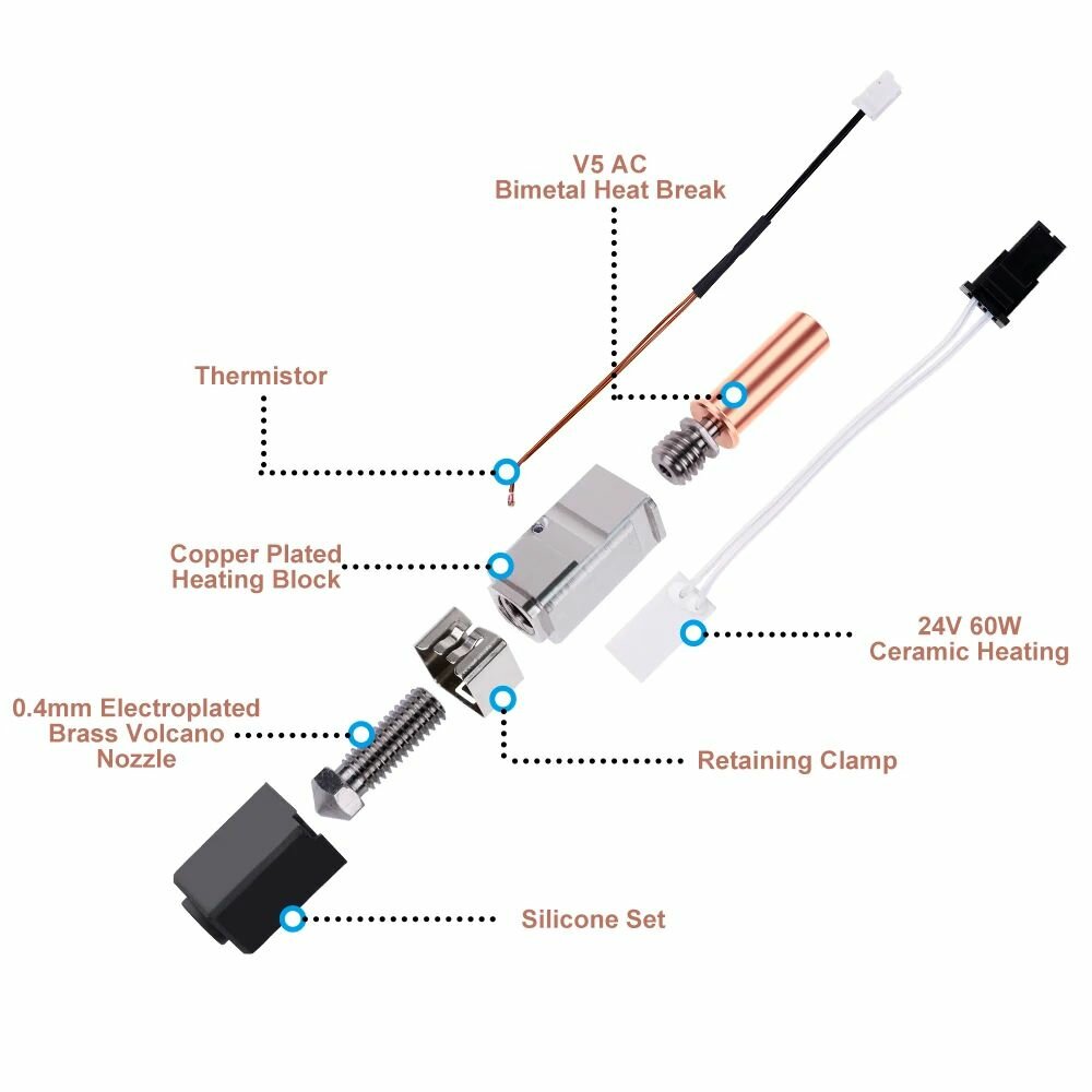 Модернизация комплекта Kobra 2 Hotend: картридж с термисторным нагревателем, горячий конец для 3D-принтера Kobra 2 Plus/2 Max/2 Neo/2 Pro