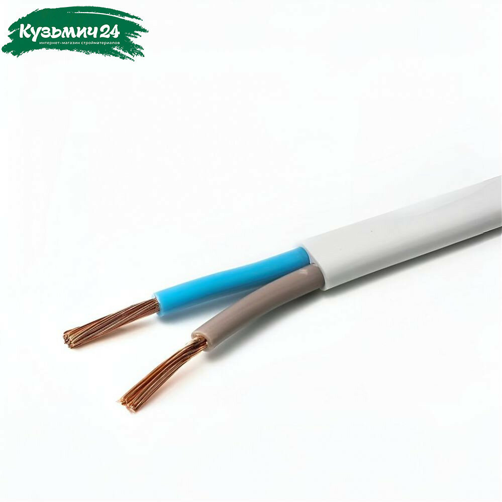 Провод силовой ПУГНП/пбппг Москабель 2х1.5 кв. мм, установочный, белый, длина 1 метр