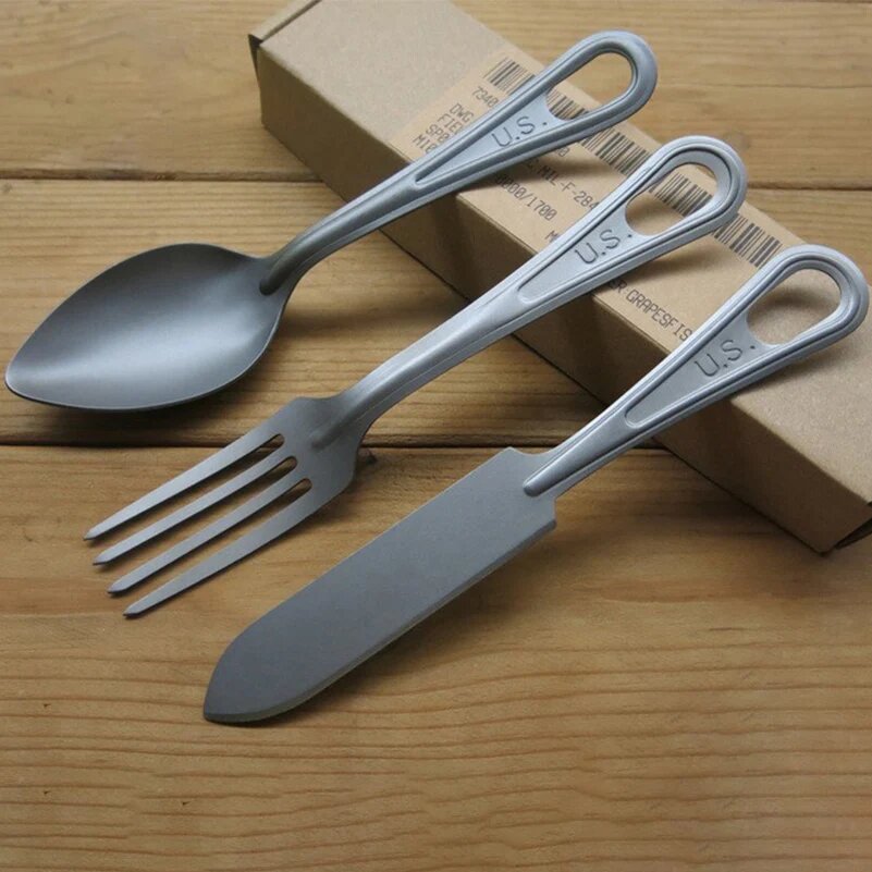 США логотип набор посуды для кемпинга из нержавеющей стали Серый, 1 set Titanium