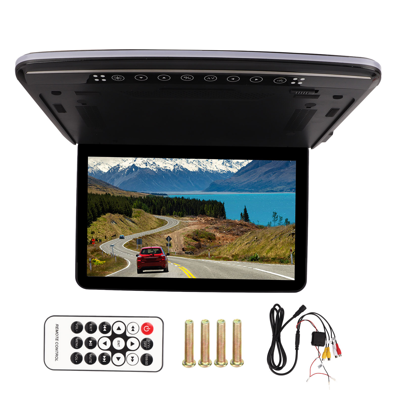 Монитор для автомобиля потолочный, экран 13,3 дюйма, разрешение 1080P, интерфейс мультимедиа высокой четкости, крепление на крышу, с двойной подсветкой, цвет черный.