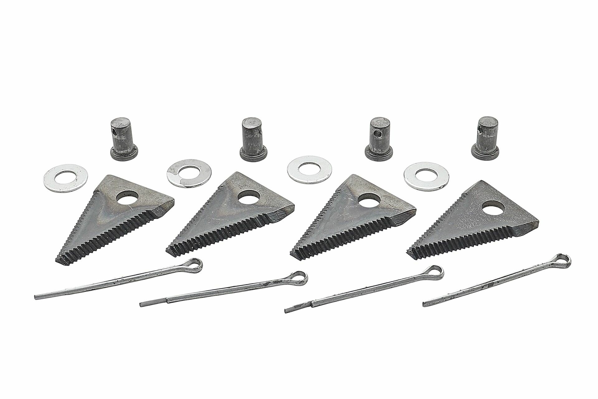 Ножи сегментные для роторной косилки узкие, зубчатые (4ножа, 4пальца, 4 шплинта, 4шайбы)