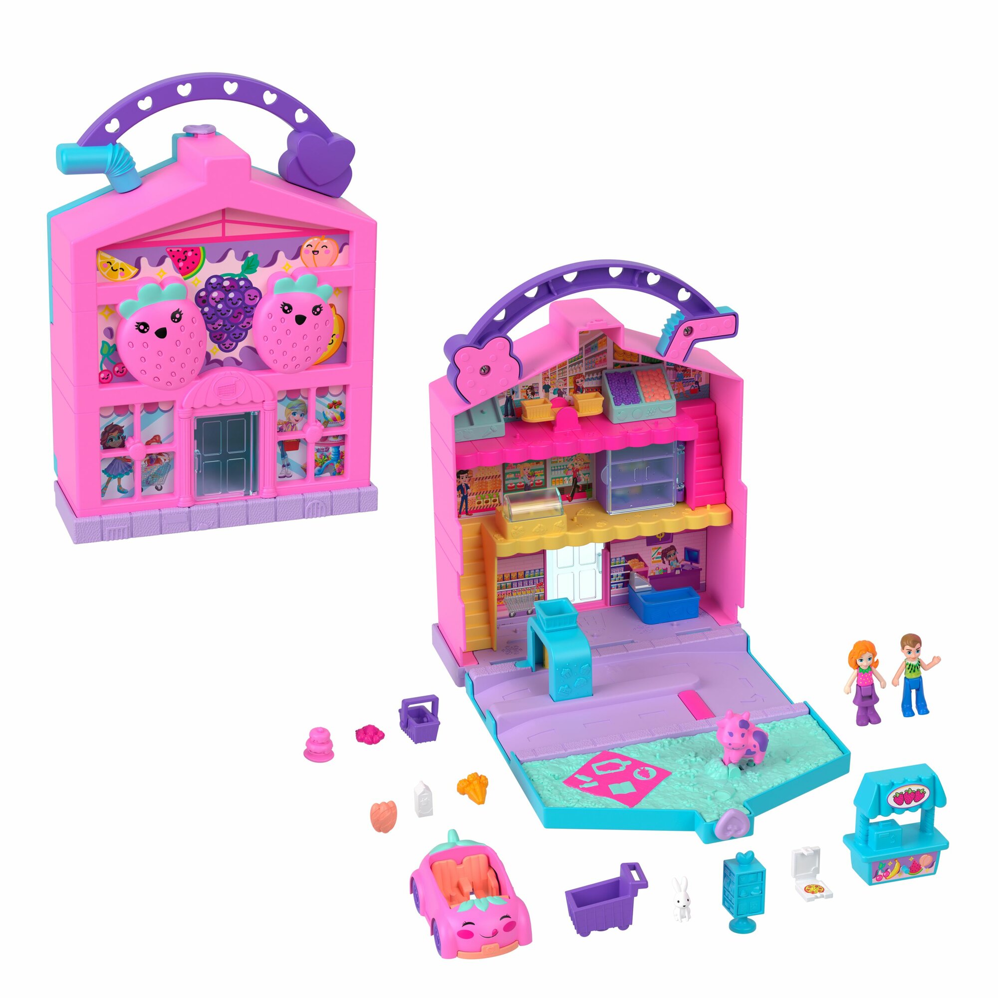 Куклы и игровой набор Polly Pocket, игрушка-еда с микрокуклами и аксессуарами, магазин свежих продуктов Pollyville