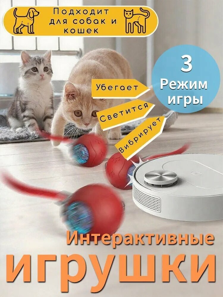 Игрушка интерактивная для кошек, умный мячик с хвостом, дразнилка для котят