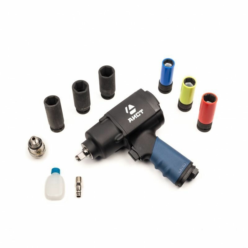 Гайковерт пневматический ударный (пневмогайковерт) 1356 Нм 1/2 дюйма мощный AIST 90140011 с набором головок в кейсе профессиональный композитный, Twin Hammer