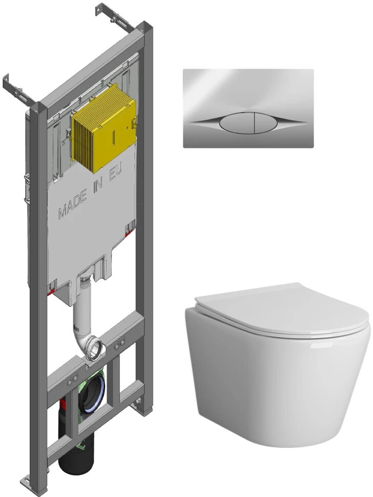 Комплект инсталляция с унитазом Jacob Delafon E21822-CP с кнопкой смыва, хром + унитаз подвесной Grossman GR-4478S безободковый, с сиденьем микролифт, белый