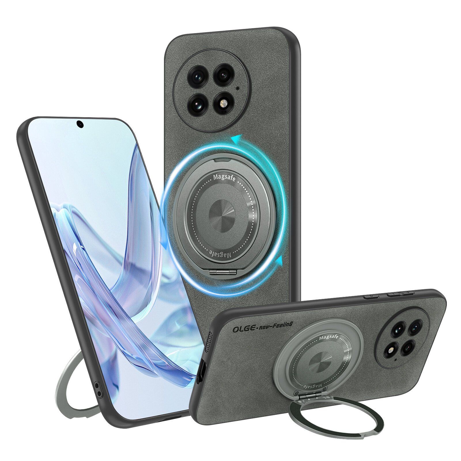 Чехол Для OnePlus 13/Оне Плас 13, soft touch, чехол-кардиомонитор, искусственная кожа, поликарбонат (PC), защита камеры, ударопрочный, встроенная подставка, усиленные углы, OnePlus, OnePlus 13, gray,