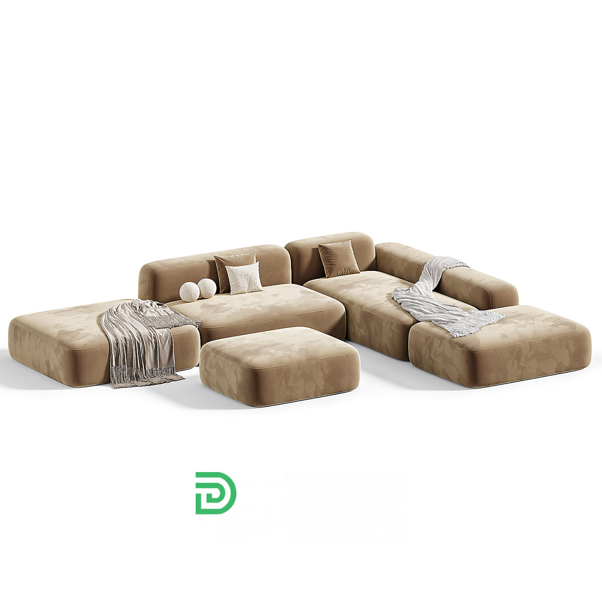 Диван модульный современный стиль дориано, бежевый, 100х100х35