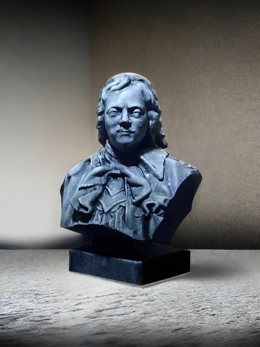 Бюст Петра 1 из камня 60мм Патина BP112P Высокая детализация. Тяжелый и холодный