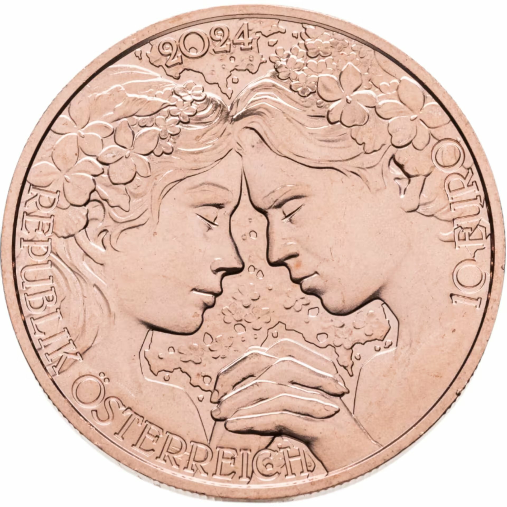 Австрия 10 евро 2024 "Язык цветов - Фиалка", Медь, в сохранности UNC