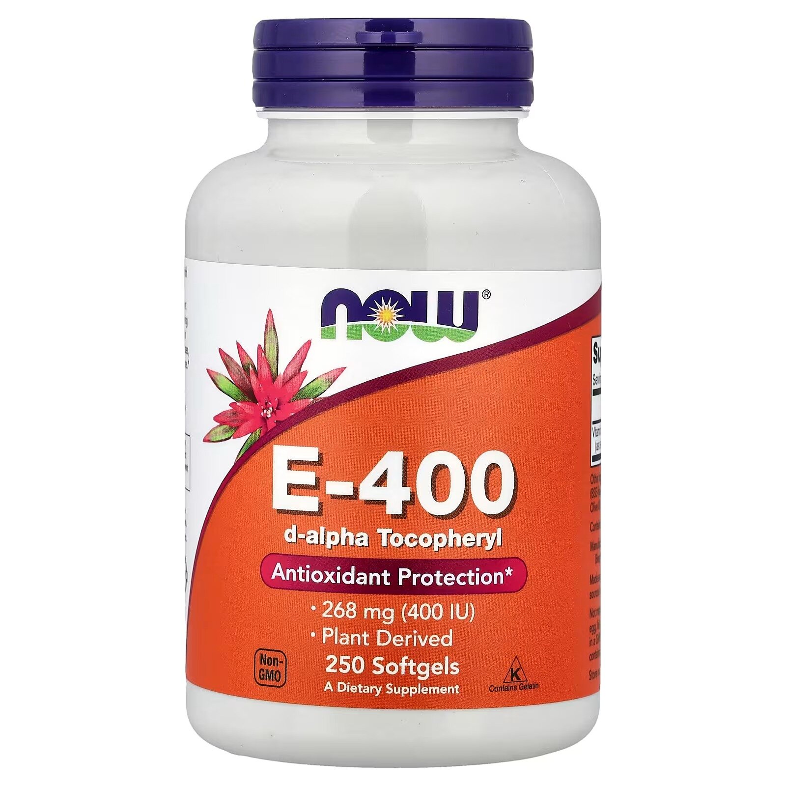 Витамин Е Now Foods Vitamin E, 400 IU, 250 капсул Антиоксидантная защита