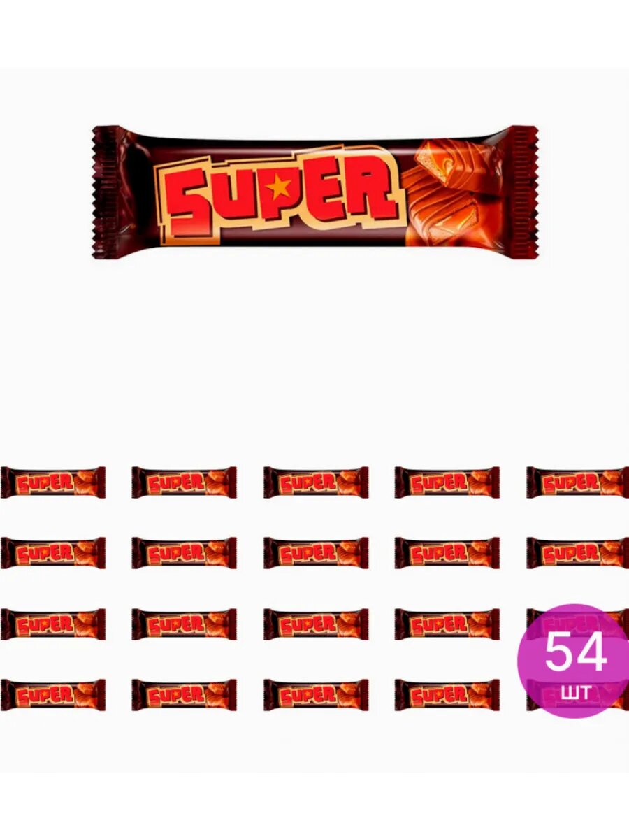Батончик Super глазированный, с нугой и орехами, 40г, 54 шт