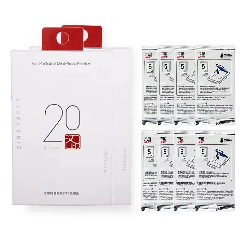 Оригинальная цветная фотобумага HPRT MT53, 2x3 дюйма, с липкой спинкой для мини-портативного принтера, 20 шт, принтер MT53
