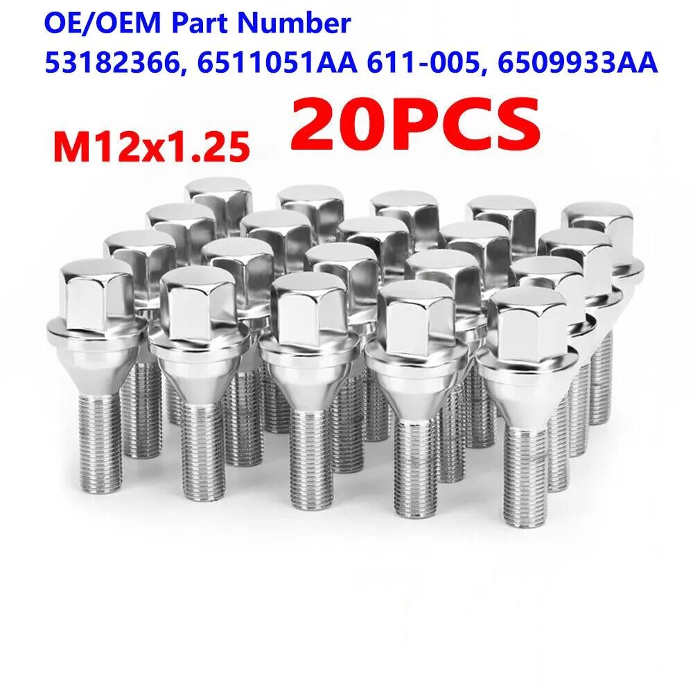 Болт автомобильный, Болт колесный М12 х 1,25, 61 мм, 20 шт.