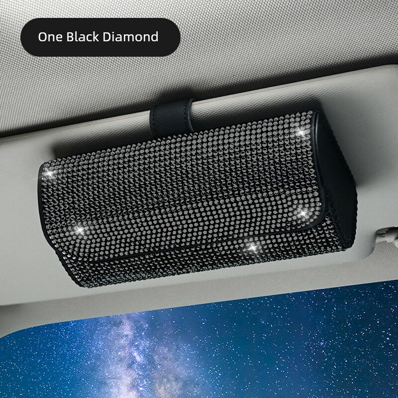 Премиум черный алмазный автомобильный чехол для солнцезащитных очков с надежным зажимом, один комплект