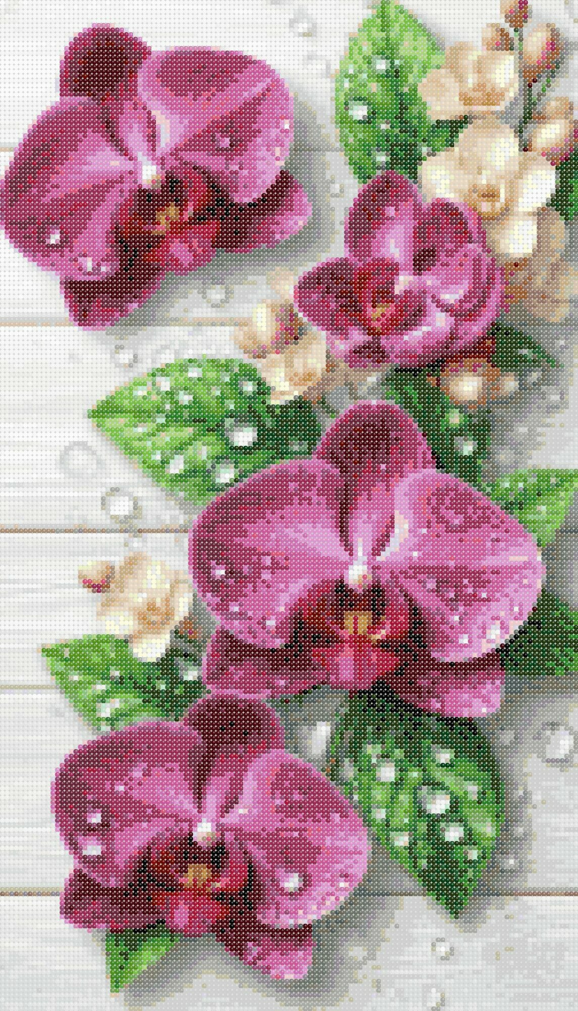 Схема вышивки бисером Малиновые орхидеи (на бумаге, без бисера и ткани)126х220 стежков (25х44 см) 62 цвета