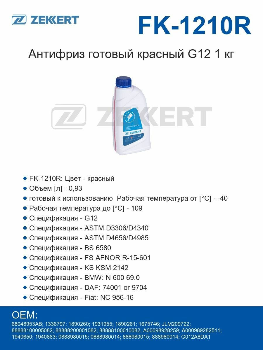 Zekkert Антифриз готовый красный G12 1 кг