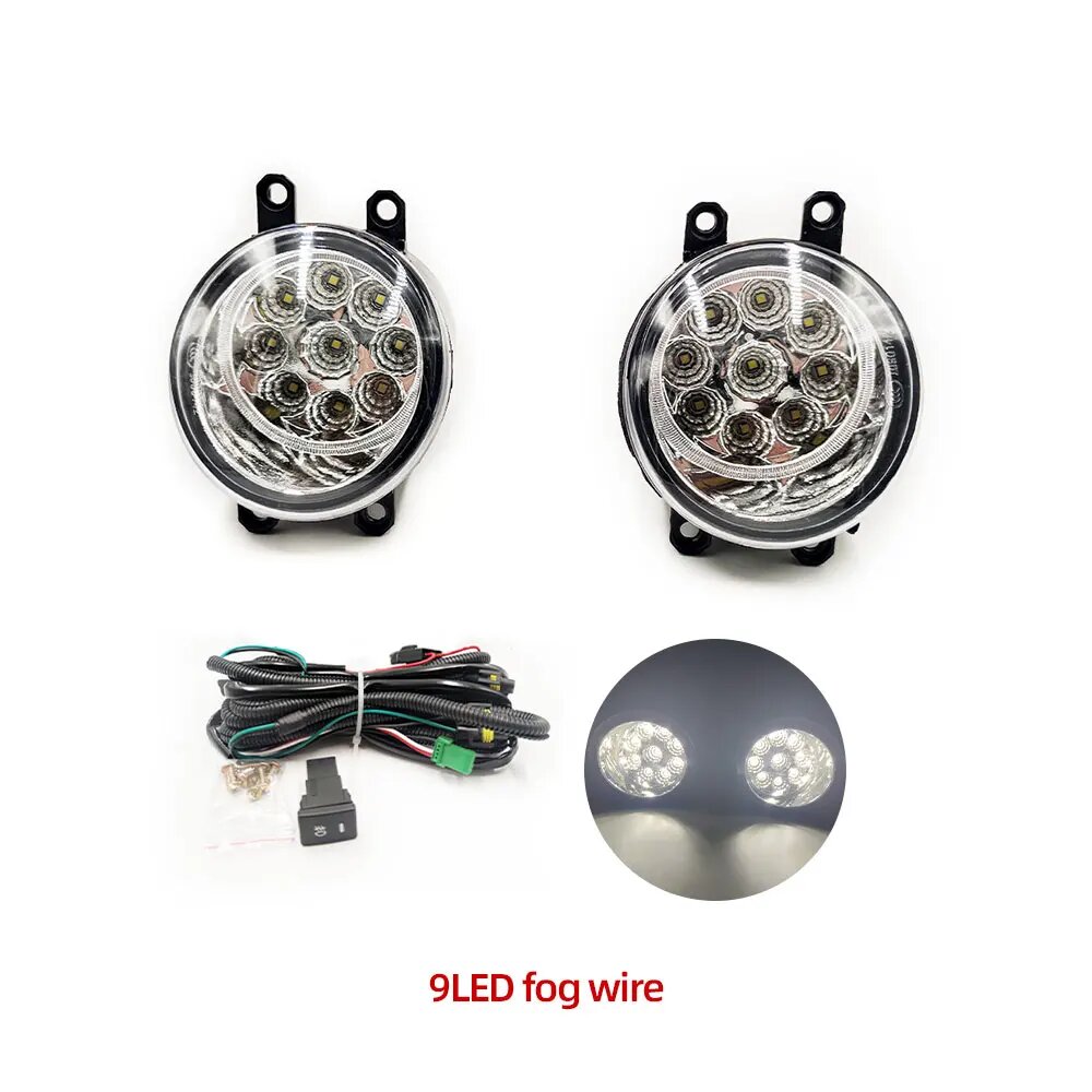 2 шт. передние светодиодные противотуманные фары для Toyota Sienna 2010 2011 2012 2013 2014 2015 2016 2017 хромированная отделка с жгутом проводов, крышка, решетка 9LED fog wire