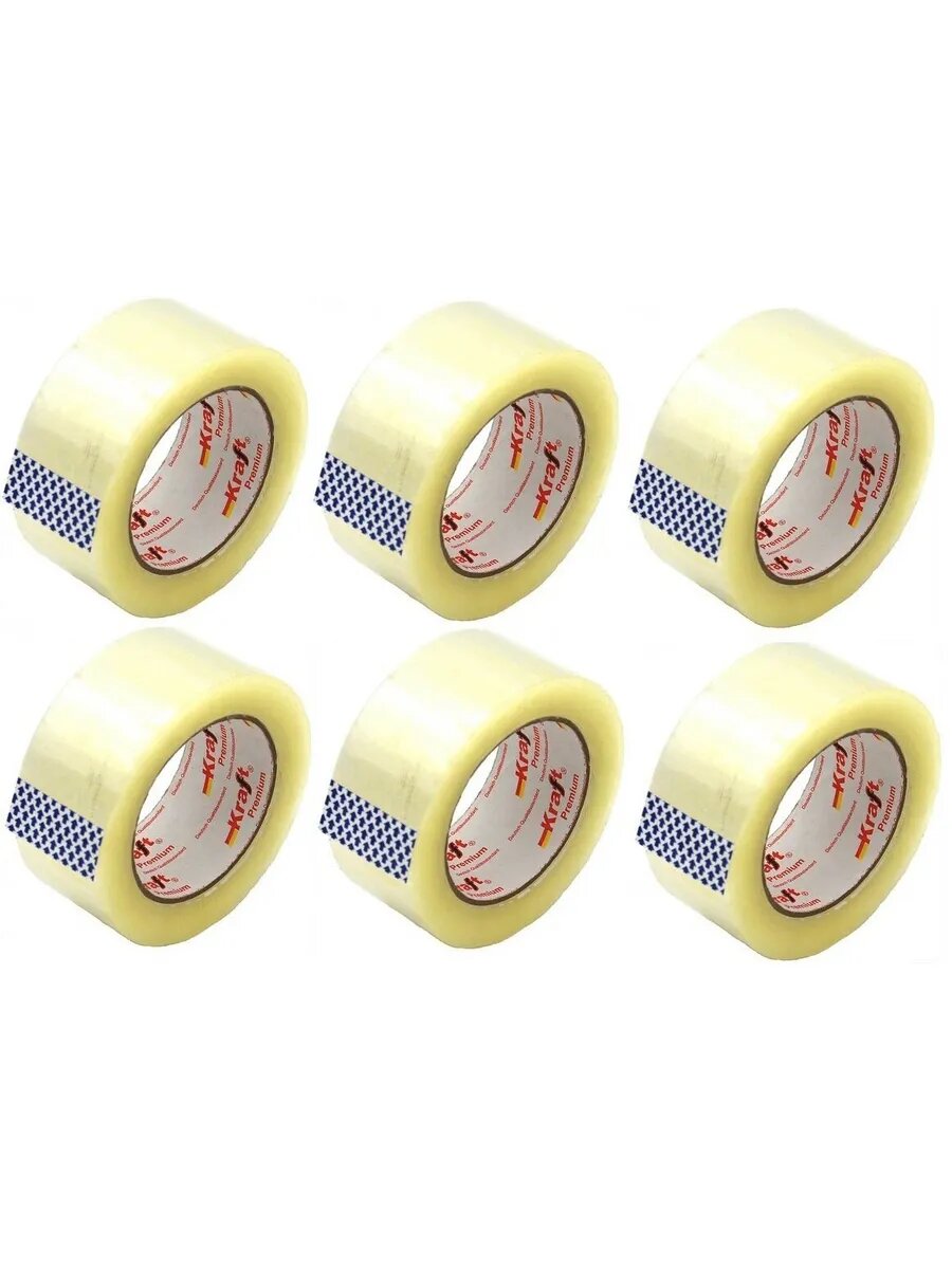 Скотч Kraft Premium, прозрачный, длина 66 м, ширина 45 мм, 6 шт.