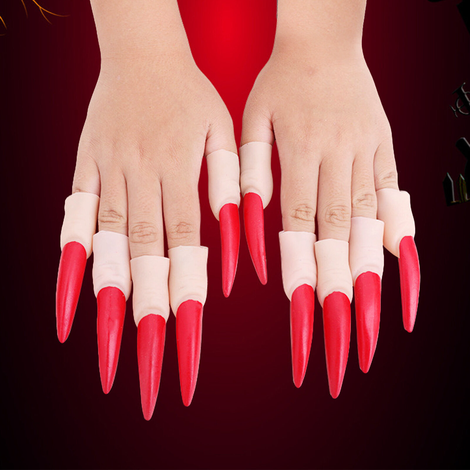 10PCS Halloween Fake Finger Claw Witch Nails Черный Красный Rubber Fingers Halloween Home Restaurant Bar Party Decoration Props 11*8.5*4cm 45g