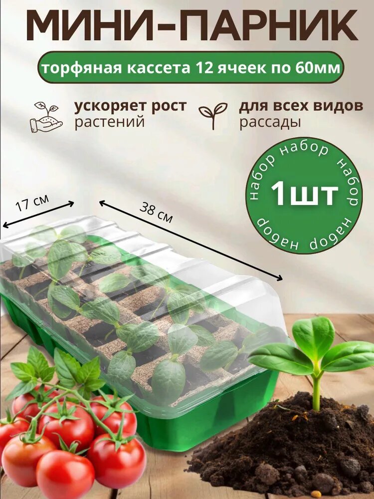 Мини парник для рассады с крышкой и торфяными горшочками на подоконник, 1шт 12 ячеек