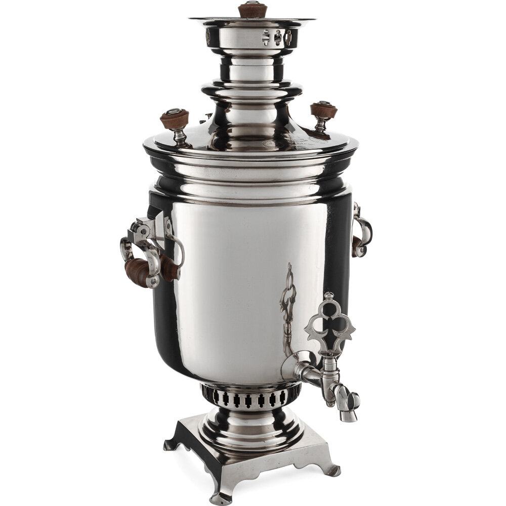 Самовар антикварный на дровах 8 литров формы «Банка» братьев Поповых, серебристый