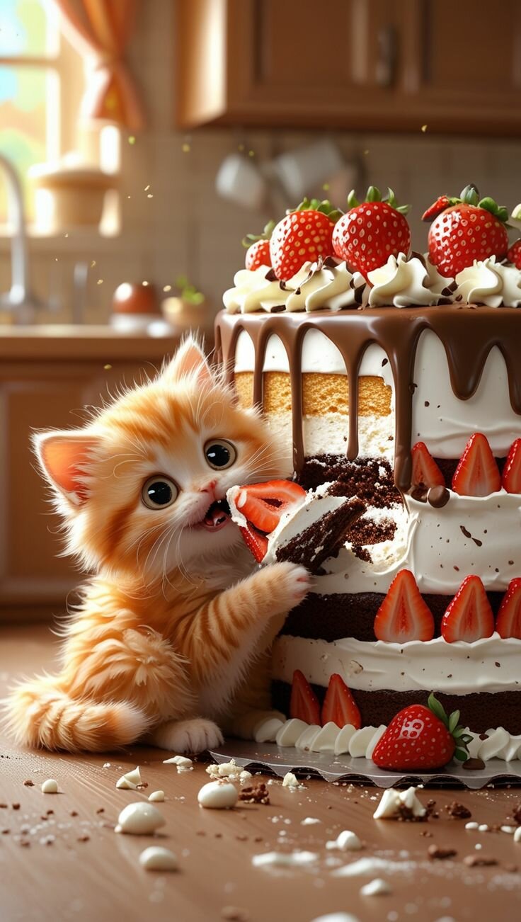 Алмазная Мозаика "С Днем Рождения Кот, Кошка, Кошечка" 30х40 См Алмазная Вышивка / Картина Стразами Подарков / Украшения