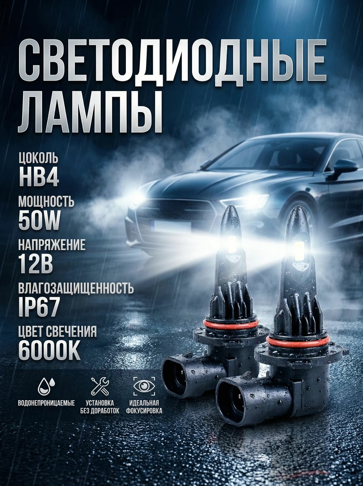 Светодиодные лампы HB4 для Hyundai Solaris 2 2017-2019 на Хендай Солярис для Противотуманок / Led лампочки НБ4 - Диодные Лед лампы для фар