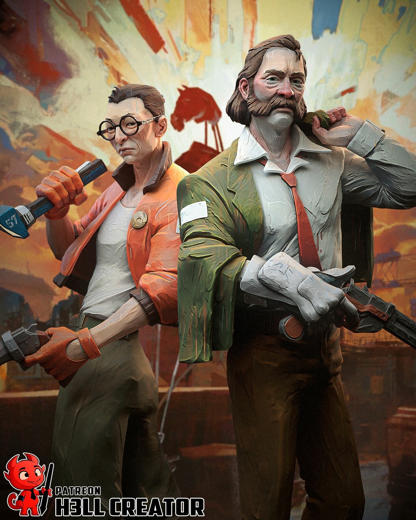 Сборная модель Harry and Kim (Disco Elysium), 173мм, 1/12 для покраски