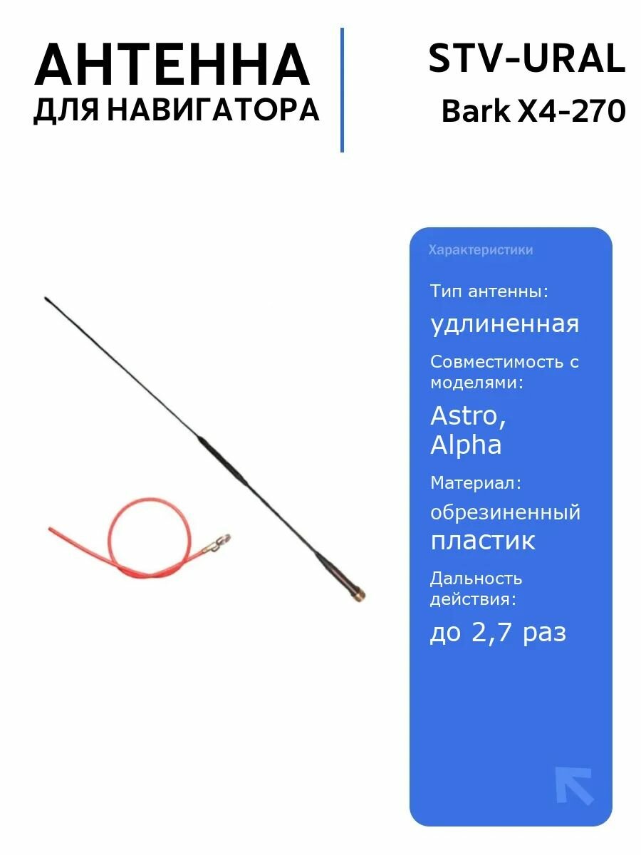 Антенна STV-URAL СОБОЛЬ-4 для Garmin Astro/Alpha, максимальная дальность, гибкая, обрезиненная, для охоты и активного отдыха