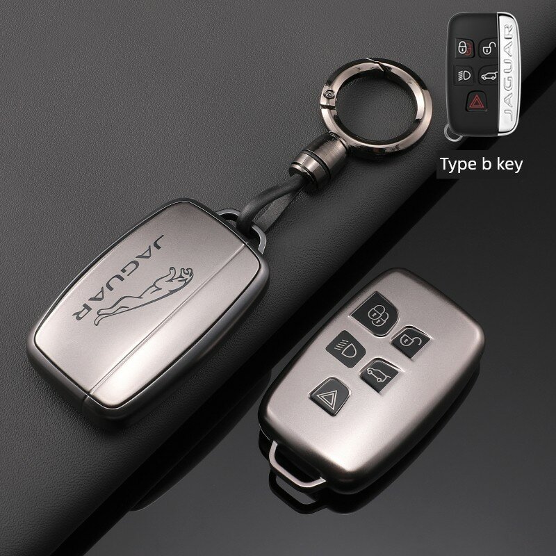Чехол для ключей Jaguar XEL титаново-золотой с кольцом-зажимом из матового металла для моделей XFL FPACE EPACE XJL