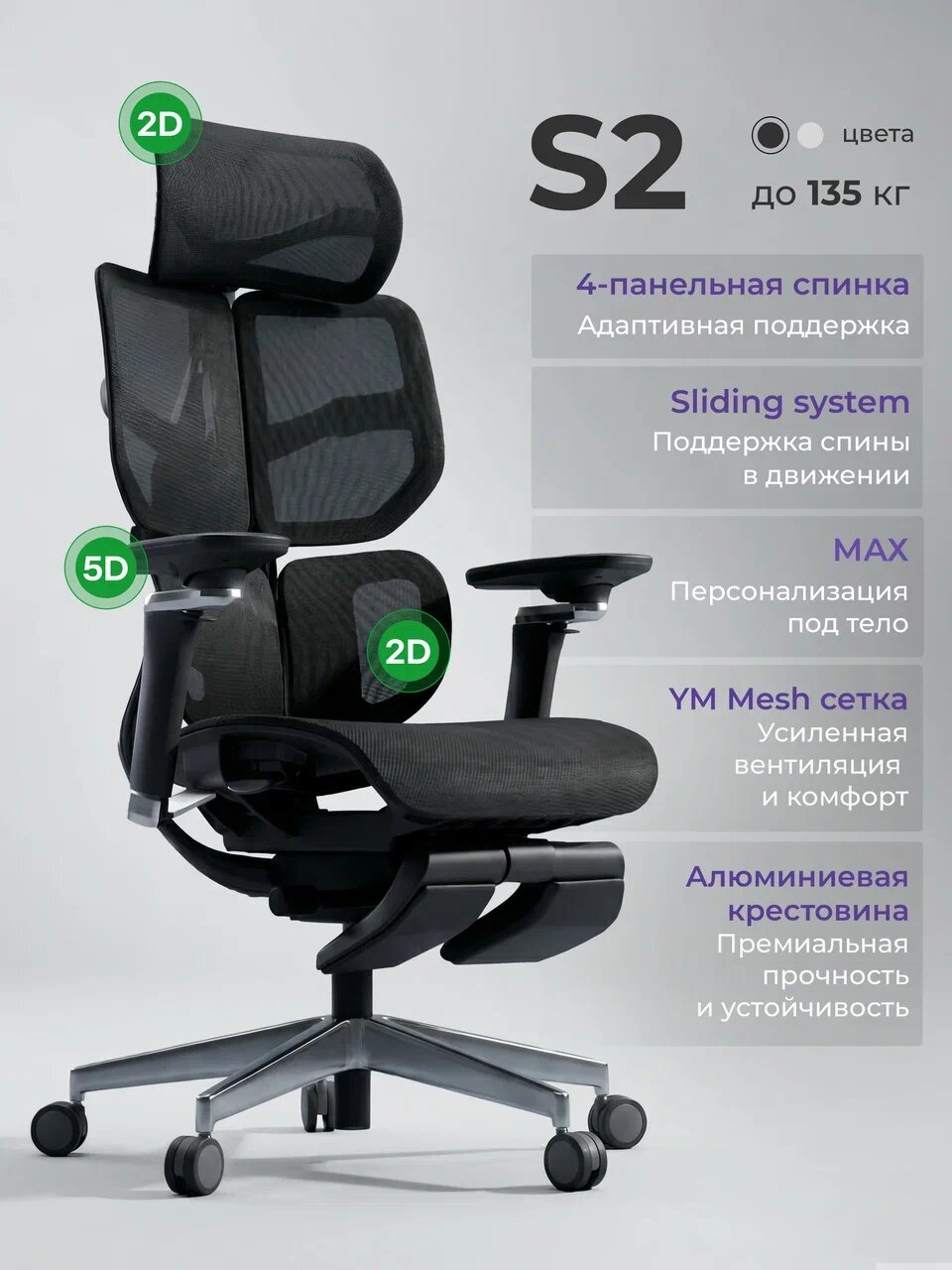 Кресло компьютерное эргономичное ортопедическое для дома и офиса Ergostul S2 Black