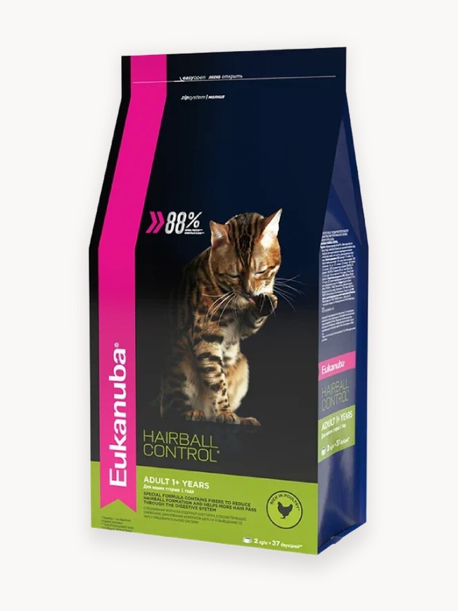 Сухой корм для кошек Eukanuba Hairball Control для уменьшения образования комочков шерсти, 0,4 кг