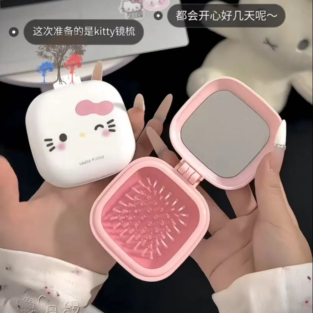 Hello Kitty Портативная складная расческа и зеркало для макияжа 2 в 1.