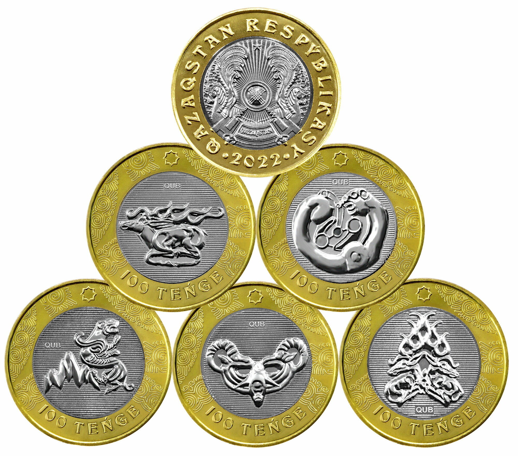 Набор 5 монет 100 тенге 2022 Казахстан Сакский стиль