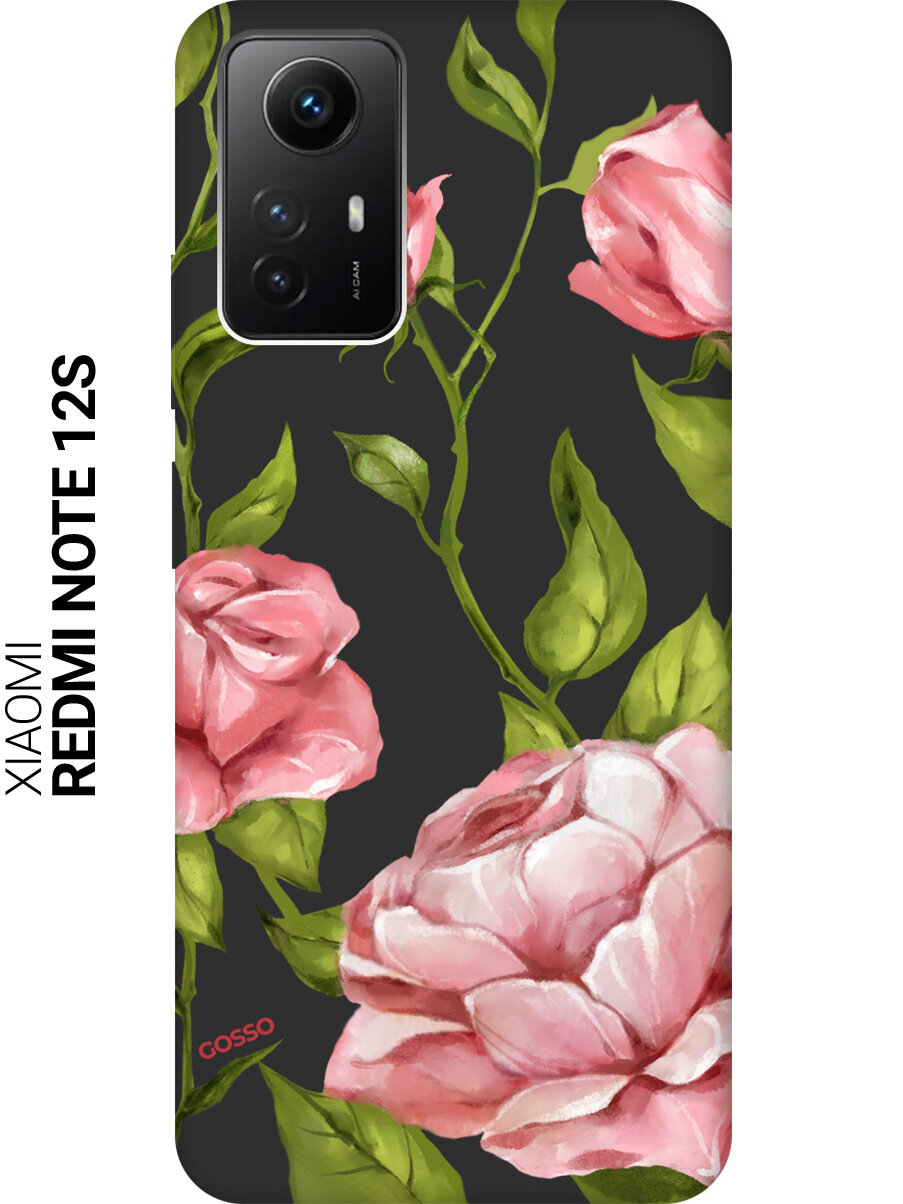 Силиконовый чехол на Xiaomi Redmi Note 12s / Сяоми Редми Ноут 12с с рисунком "Amazing Roses" Soft Touch черный