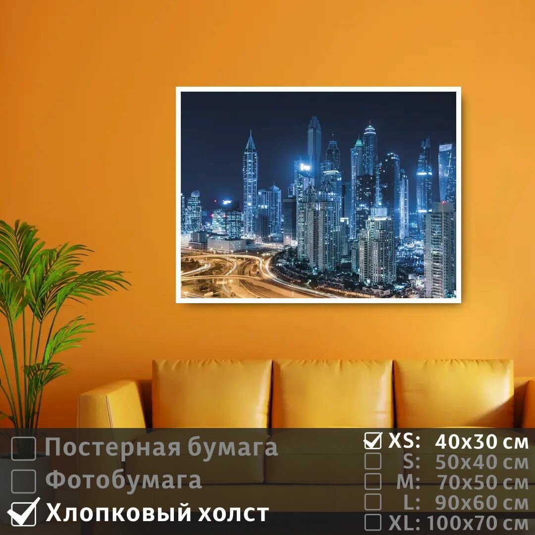 Постер на холсте Огни Ночного Дубая 40х30 см ПолиЦентр