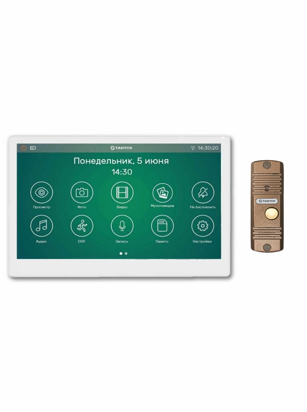 Комплект видеодомофона Tantos Stark HD SE Tuya (белый) и Walle HD (медь)