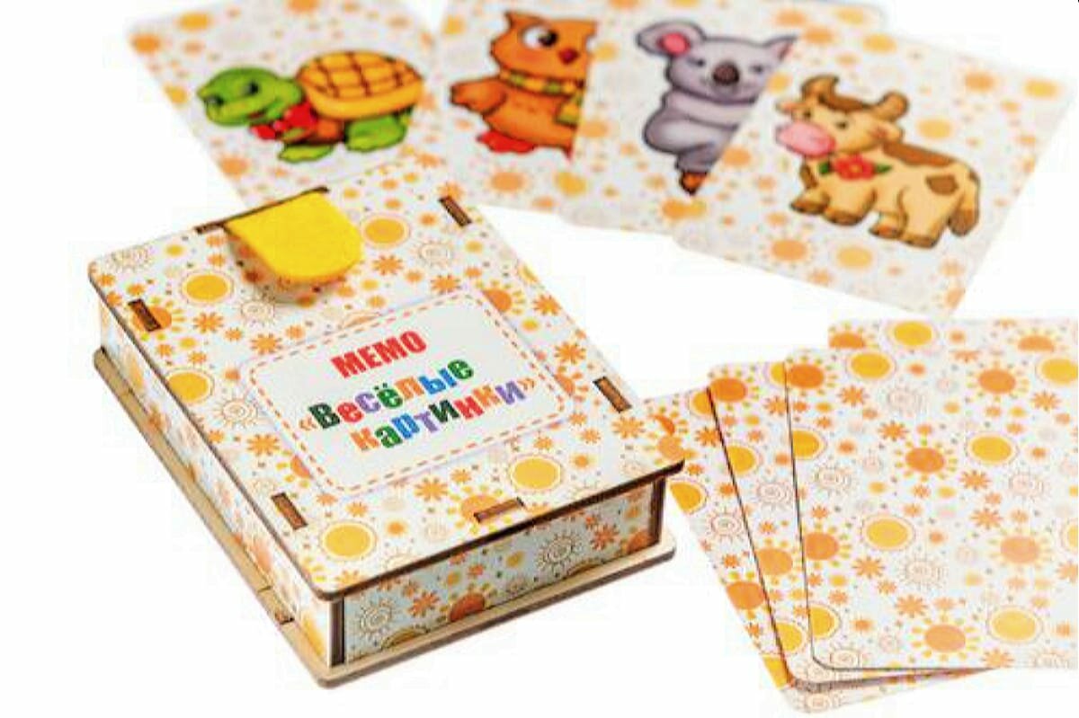 Smile Decor Набор карточек Мемо. Веселые картинки (дерево, бумага, в футляре, от 3 лет) П4219, (ИП Монжаев С. М.)