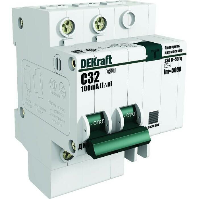 Дифавтомат DEKraft ДИФ-101 1P+N 10А ( C ) 4.5 кА, 30 мА ( AC ), 15156DEK