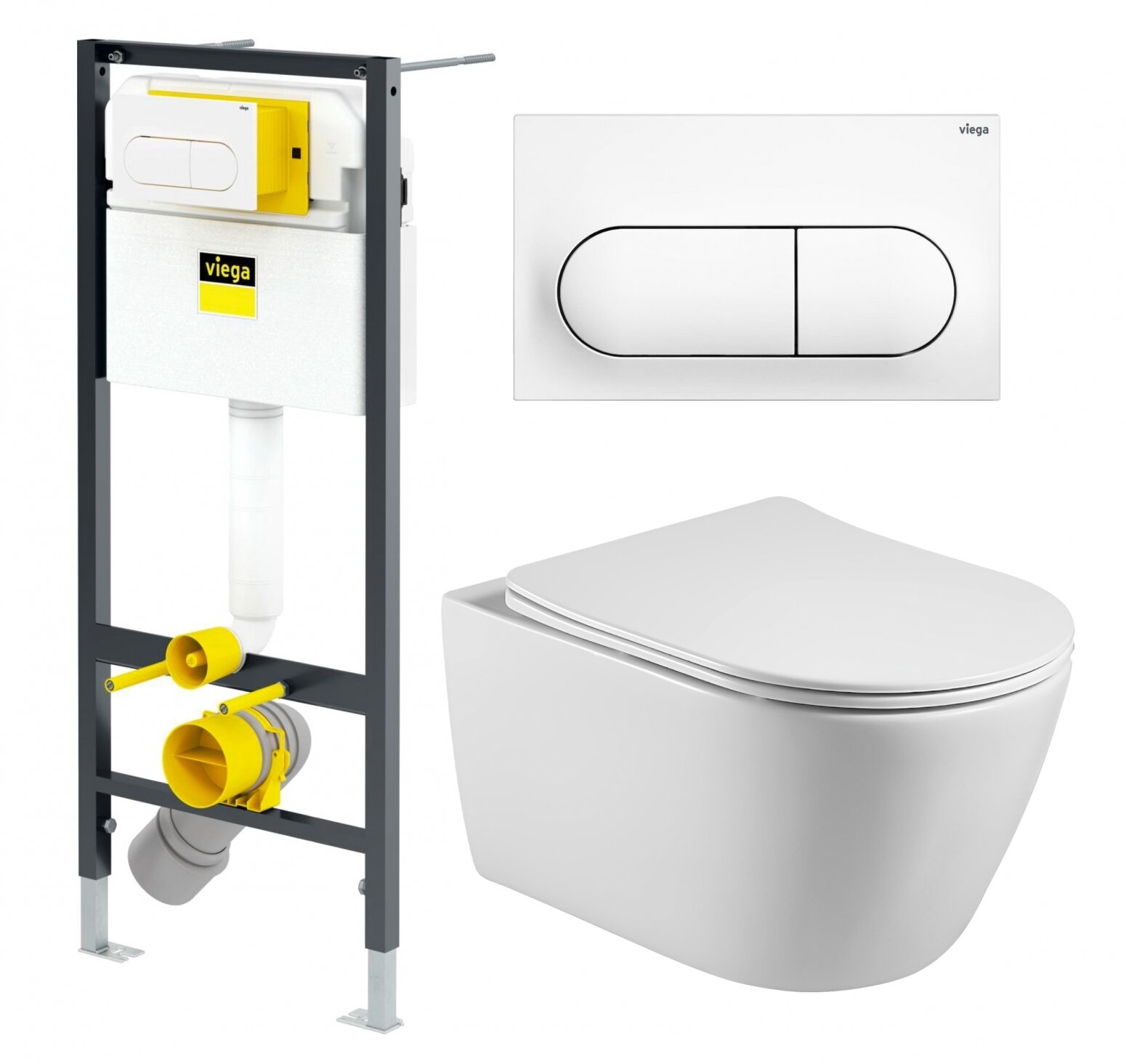 Комплект 3 в 1 инсталляция Viega Prevista 8524.11 + Унитаз подвесной Акватек Вега AQ1905-00 + кнопка белая