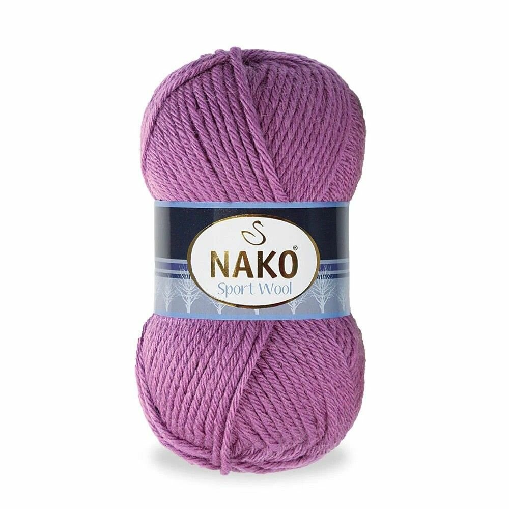Пряжа Sport wool Nako, тем. сух. роза - 1048, 25% шерсть, 75% премиум акрил, 5 мотков, 100 г, 120 м.