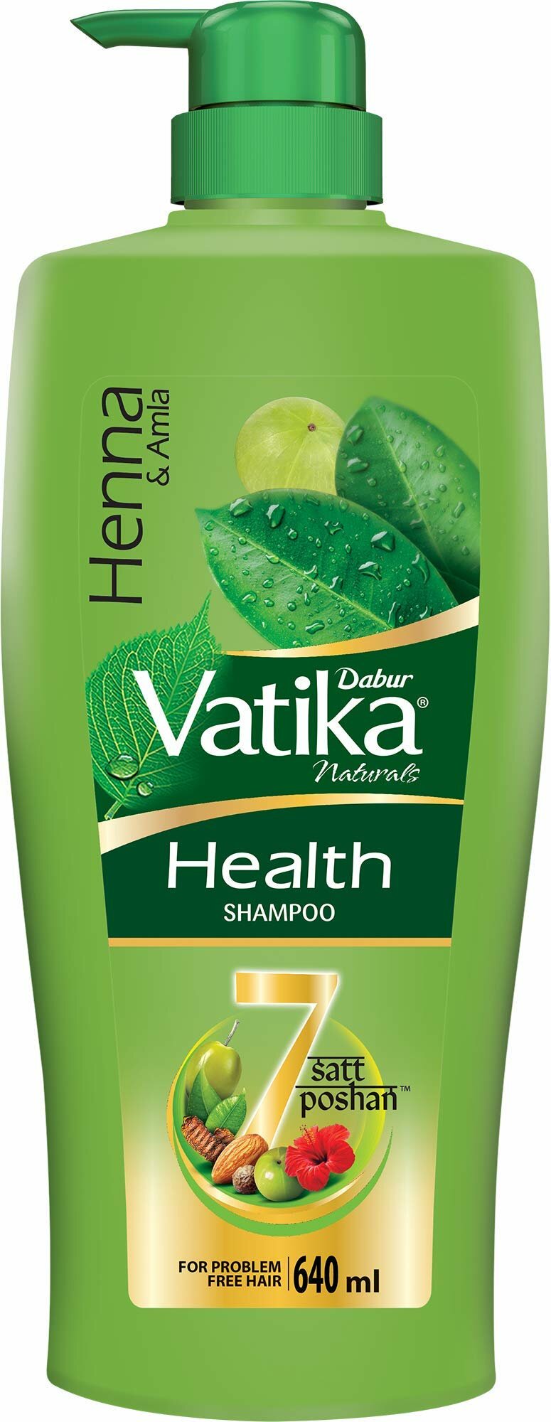 Vatika Health Shampoo HENNA & AMLA, Dabur (Ватика шампунь для оздоровления волос ХНА И амла, Дабур), с дозатором, 640 мл.