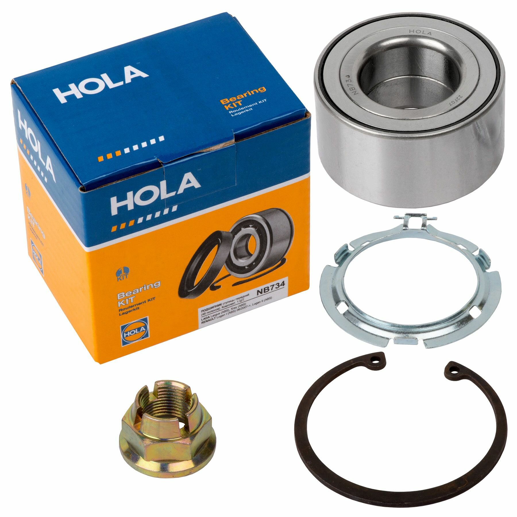 Подшипник ступицы, комплект HOLA NB734 для RENAULT Logan I, II, LADA Largus, Xray, NISSAN Almera, Micra III, Note