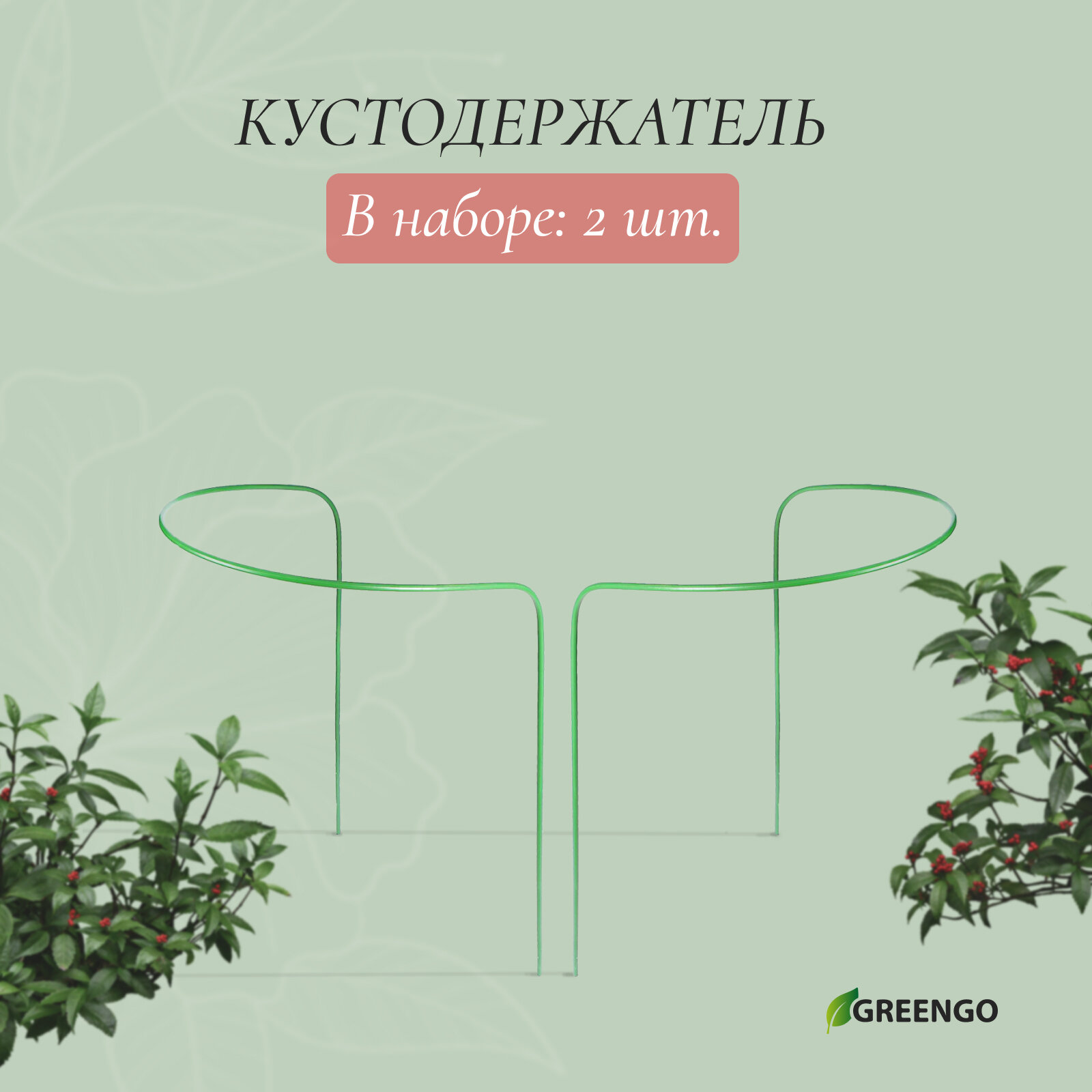 Кустодержатель, d 30 см, h 60 см, ножка d 0,3 см, металл, набор 2 шт, зелёный, Greengo