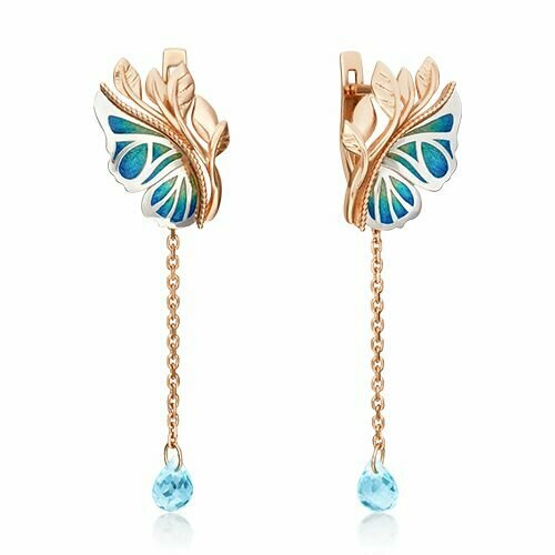 Серьги PLATINA, комбинированное золото, 585 проба, родирование, эмаль, топаз