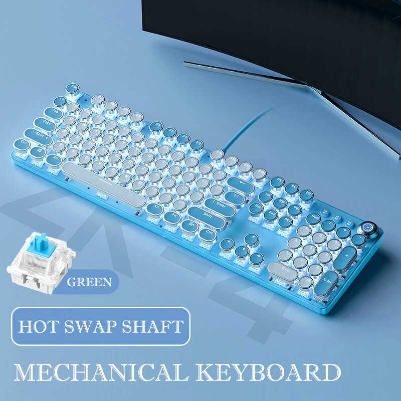 Розовая механическая клавиатура Keboard 104 клавиш зеленого переключателя Mechanical Keyboard
