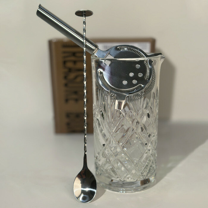Стакан для коктейлей 750 мл , Ложка барная, Стрейнер, набор хрустальный ID: 20906_set (750 мл)