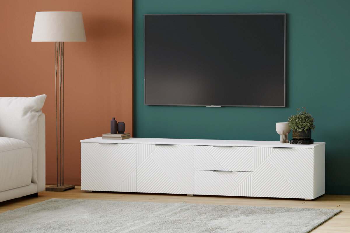 ТВ-тумба Салерно NEW 1 (МДФ) SF-027 Лотос Белый Снег 8685 BS NEW 197x42x43 см, GOODFORM