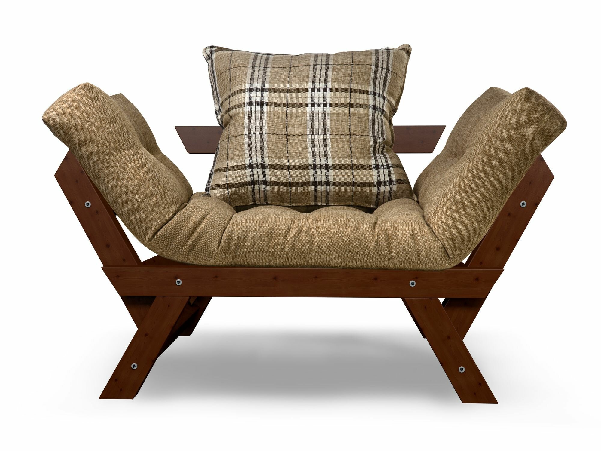 Садовое кресло Arsko Отман-С, бежевая клетка-орех, рогожка, деревянное, мягкое, для дачи, для кафе и бара, на веранду